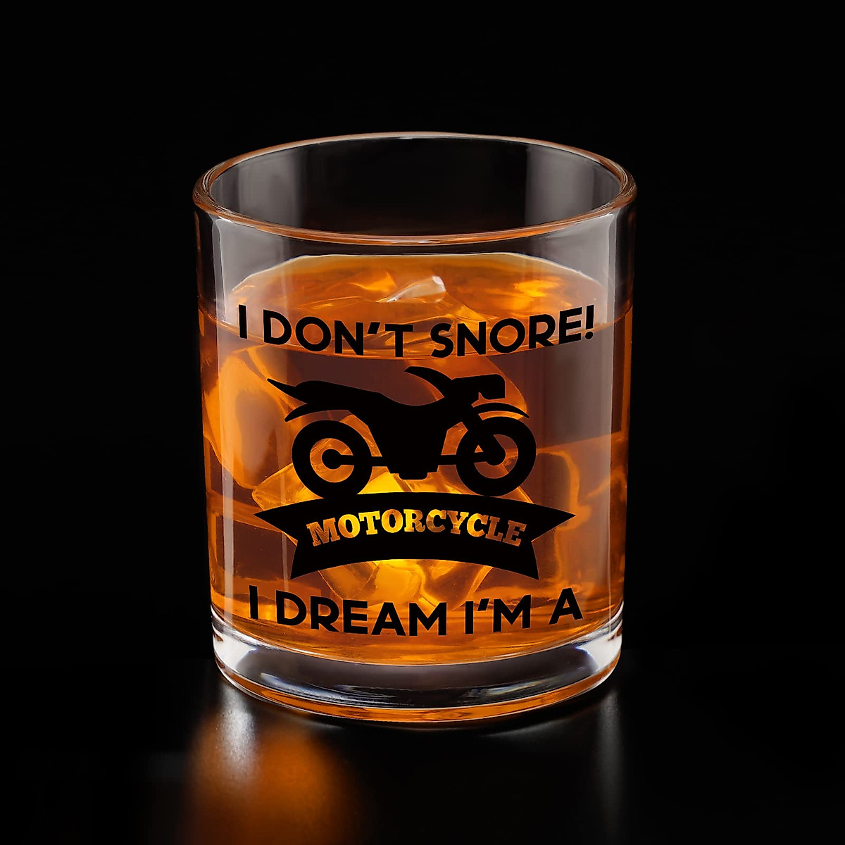 DAZLUTE Biker Gifts, Motorcyclist Gifts, I Don't Snore Whiskey Glass, Funny Father’s Day Gifts, Birthday Christmas Gifts for Dad Father Grandpa Husband Boyfriend Son Men, 10Oz Old Fashioned Glass