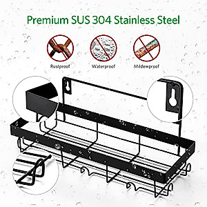 Shower Caddy | Bathroom Shelf, 4 Pack Adhesive Shower Shelf, Shower Rack with 4 Hooks,SUS304 Rustproof | No Drilling Traceless Adhesive Shower Organizer, for Shower & Kitchen(Frosted Black)