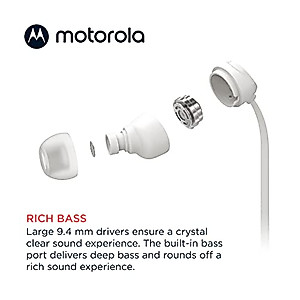 Motorola Earbuds 3-S Wired Earbuds with Microphone - Corded in-Ear Headphones, Comfortable Lightweight Silicone Ear Buds, Non-Tangle Flat Cable, 9.4mm Drivers Clear Bass Sound - White