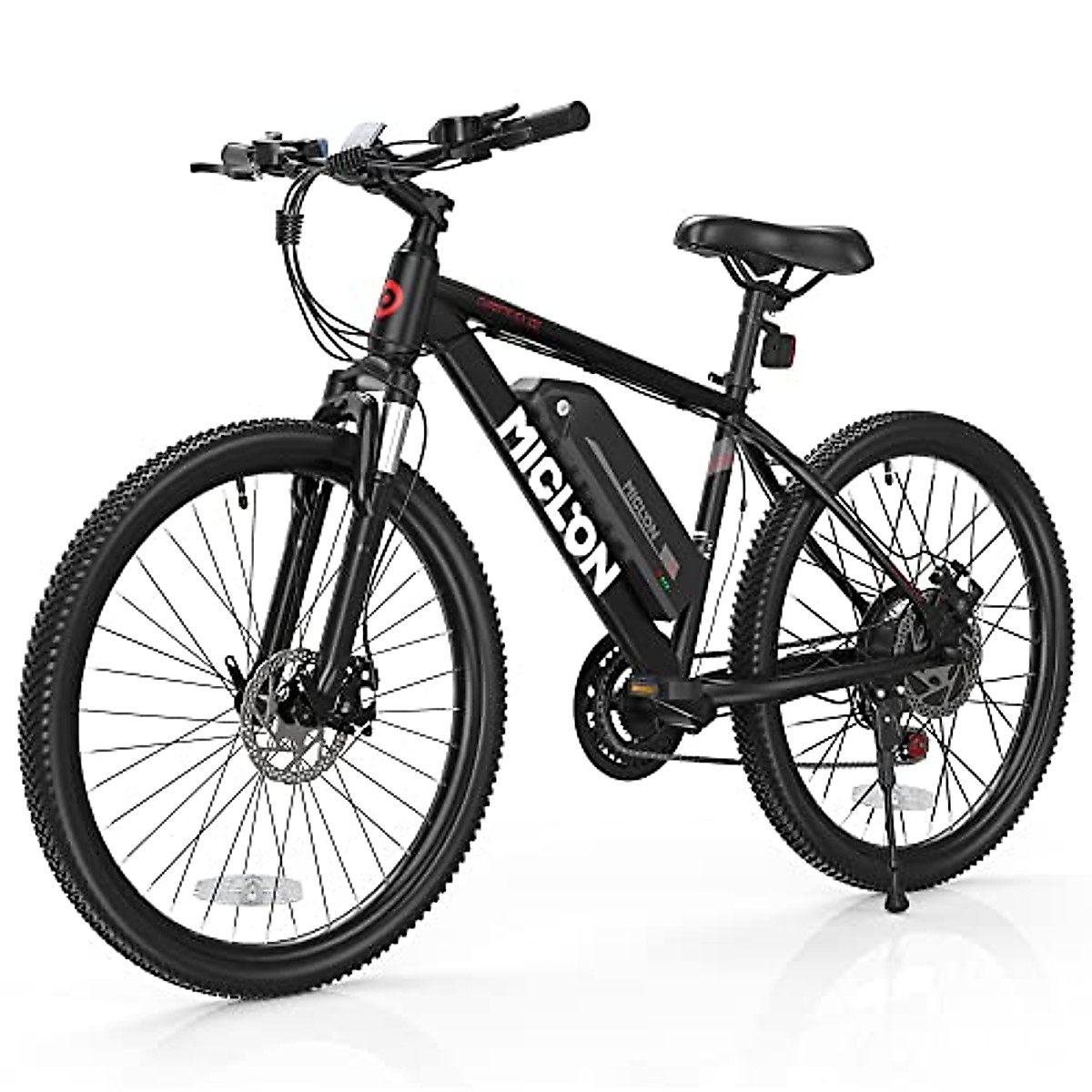 MICLON Electric Bike, Electric Bike for Adults 26'' E-Bikes 350W BAFANG Motor, 2X Faster Charge, Removable Battery, 20MPH Mountain Bike with Suspension Fork, 21 Speed Gears Bicycle LED Display - BALCK