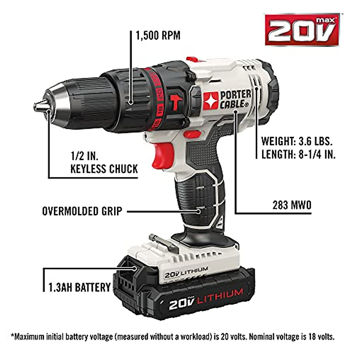 PORTER-CABLE 20V MAX Hammer Drill Kit, Compact, Cordless (PCC621LB)