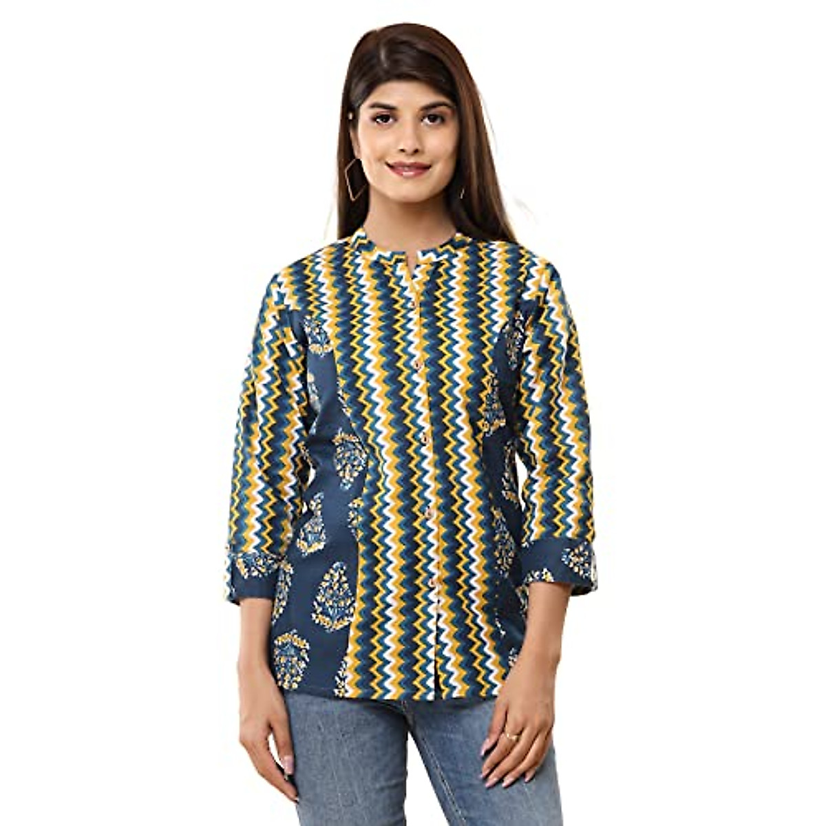 Vihaan IMPEX Zigzag Printed Tunic Casual Kurti Top for Women Shirt for Ladies Multicolor