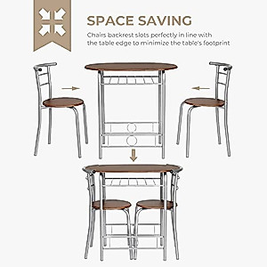 VINGLI 3 Piece Dining Set,Small Kitchen Table Set for 2,Breakfast Table Set,Kitchen Wooden Table and 2 Chairs for Small Space/Dining Room/Apartment,Metal Frame,Wine Rack,Sliver&Brown