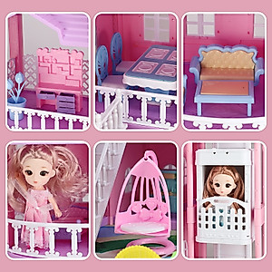 R HOME STORE Doll House Play House - 4-Story 9 Rooms Dream House Dollhouse with Lights, 2 Dolls Toy Figures, Controllable Elevators & Furniture Accessories Playhouse Toys Ages 3 4 5 6 Girls