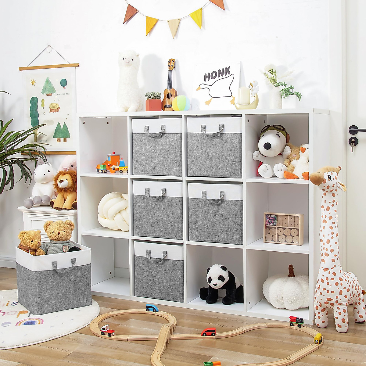 GRANNY SAYS 12x12 Storage Cubes, Cube Storage Bins with Metal Frame, Foldable Cube Storage Organizer, Closet Storage Baskets, Storage Cube Bins, Storage Bins for Shelves, White&Gray, 4 Pack