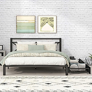 OTRIEK Queen Bed Frame with 2 Storage Drawers, Metal Platform Bed Frame with Headboard, No Box Spring Needed for Teens Adults Bedroom, Noise Free/Easy to Install (Queen)