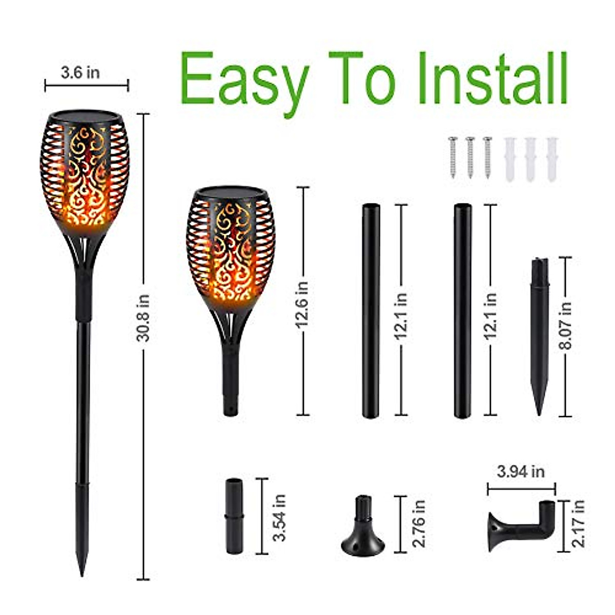 S.Y. Solar Lights Outdoor, 96 LED Solar Torch Light with Dancing Flickering Flames, 3 Installation, 2 Heights Available, Waterproof Landscape Solar Garden Lighting, Auto On/Off Outdoor