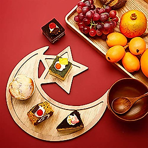 WILLBOND 2 Sets Ramadan Wood Tray Moon Wooden Star Tableware Eid Mubarak Party Serving Tableware for Breakfast Dinner Dessert Pastry Display Holder Decoration Ornament