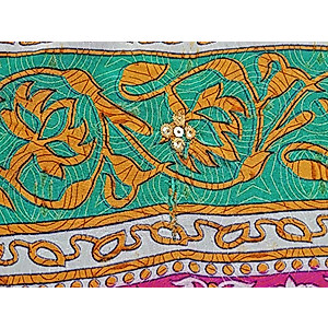 Peegli Women's Vintage Orange Floral Saree Indian Fabric DIY Crepe Silk 5 Yards Sari