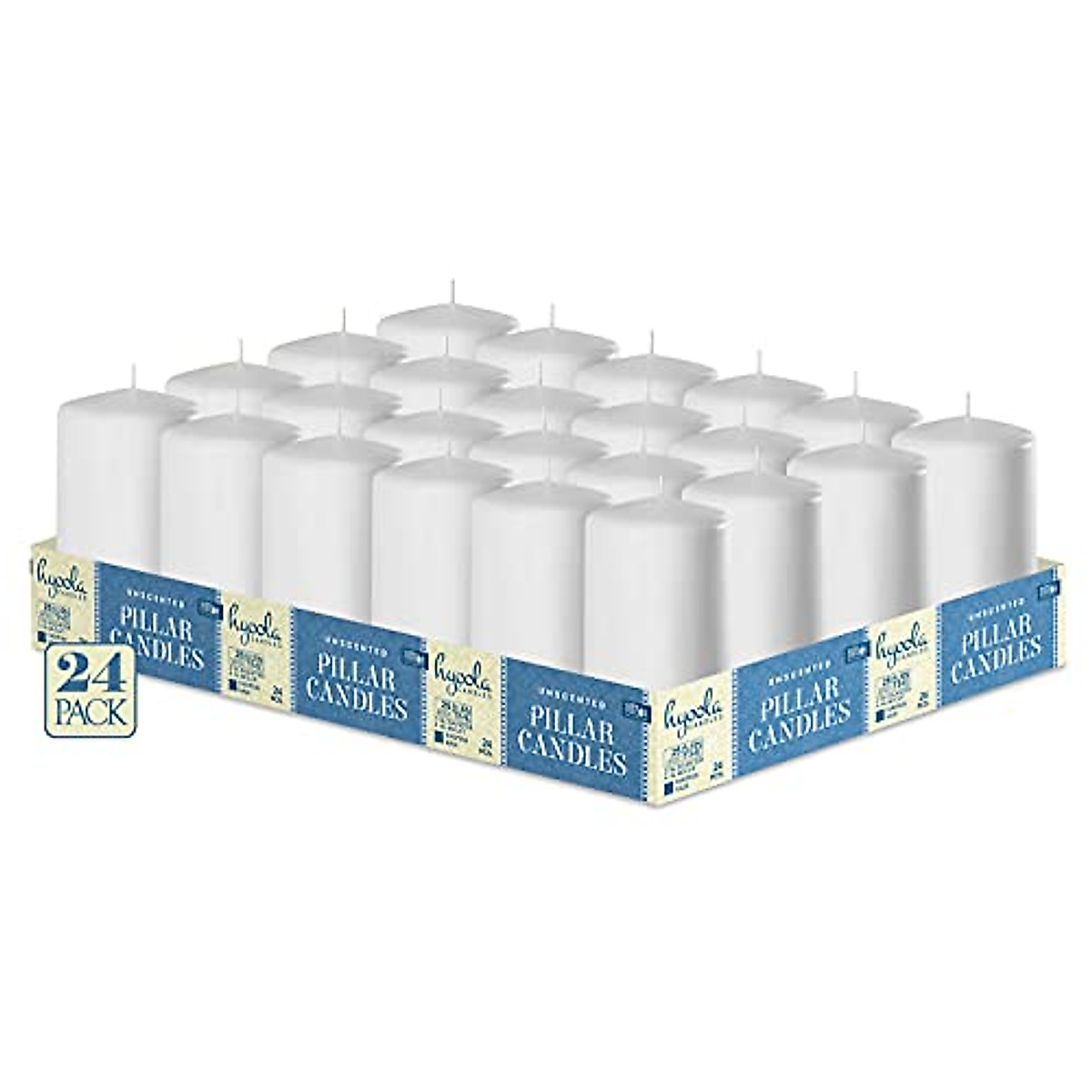 HYOOLA White Pillar Candles 2-inch x 4-inch - 24 Pack Unscented Bulk Pillar Candles - European Made