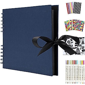AIOR Scrapbook Photo Album 12.6 x 8.3 Inch 80 Pages Scrapbook Album, Thick Scrap Book with 12 Metalic Pens for DIY Photo Album Anniversary Christmas Birthday Gifts (Blue)