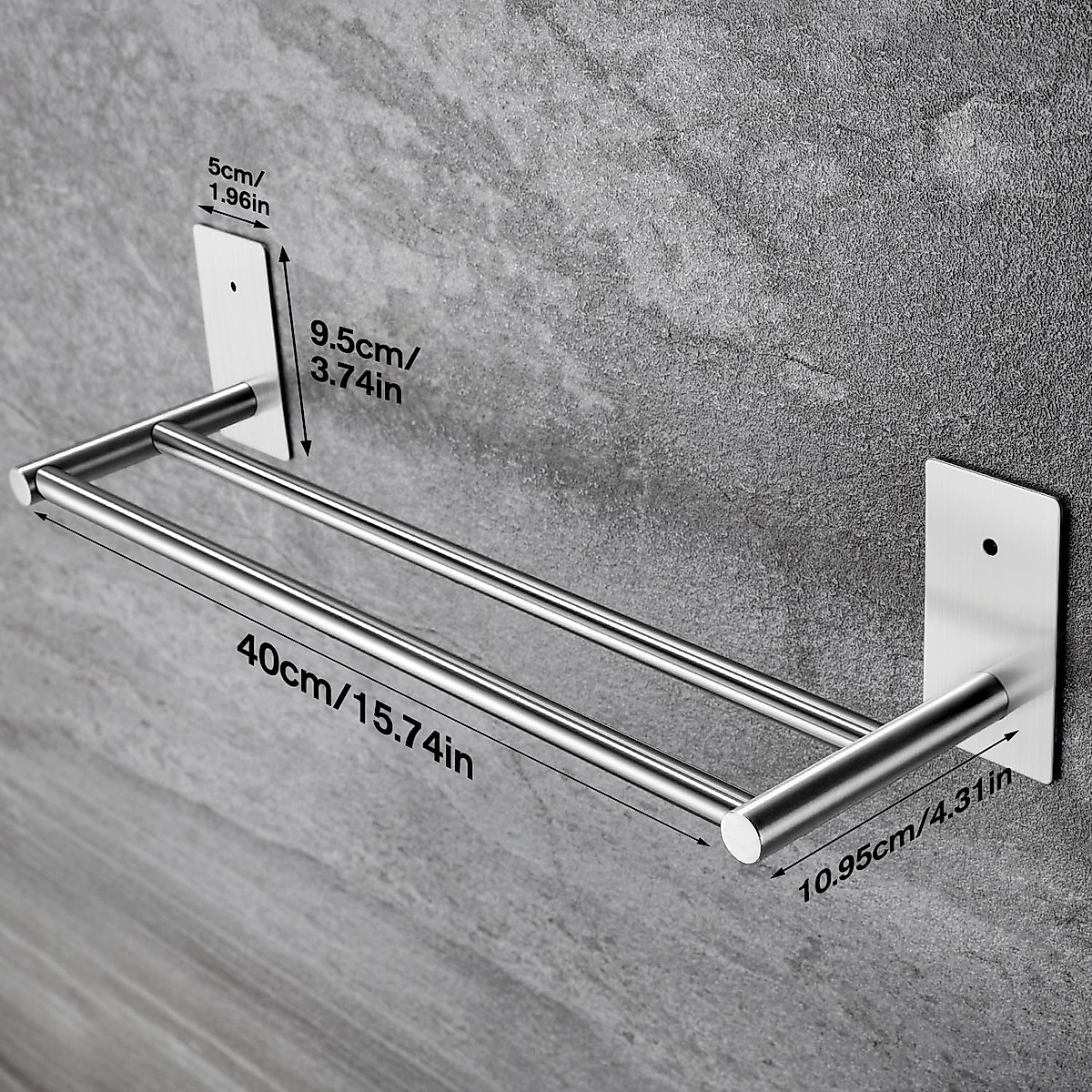 Taozun Self Adhesive 16-Inch Towel Holder Bathroom Double Towel Bar SUS304 Stainless Steel Towel Rail Stick On Wall