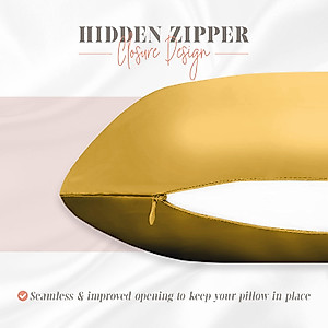 Elegant Comfort Silky and Luxurious 2-Piece Satin Pillowcase Set for Healthier Skin and Hair, Hidden Zipper Closure and Beautifully Packaged, Satin Pillowcase Set, King, Gold