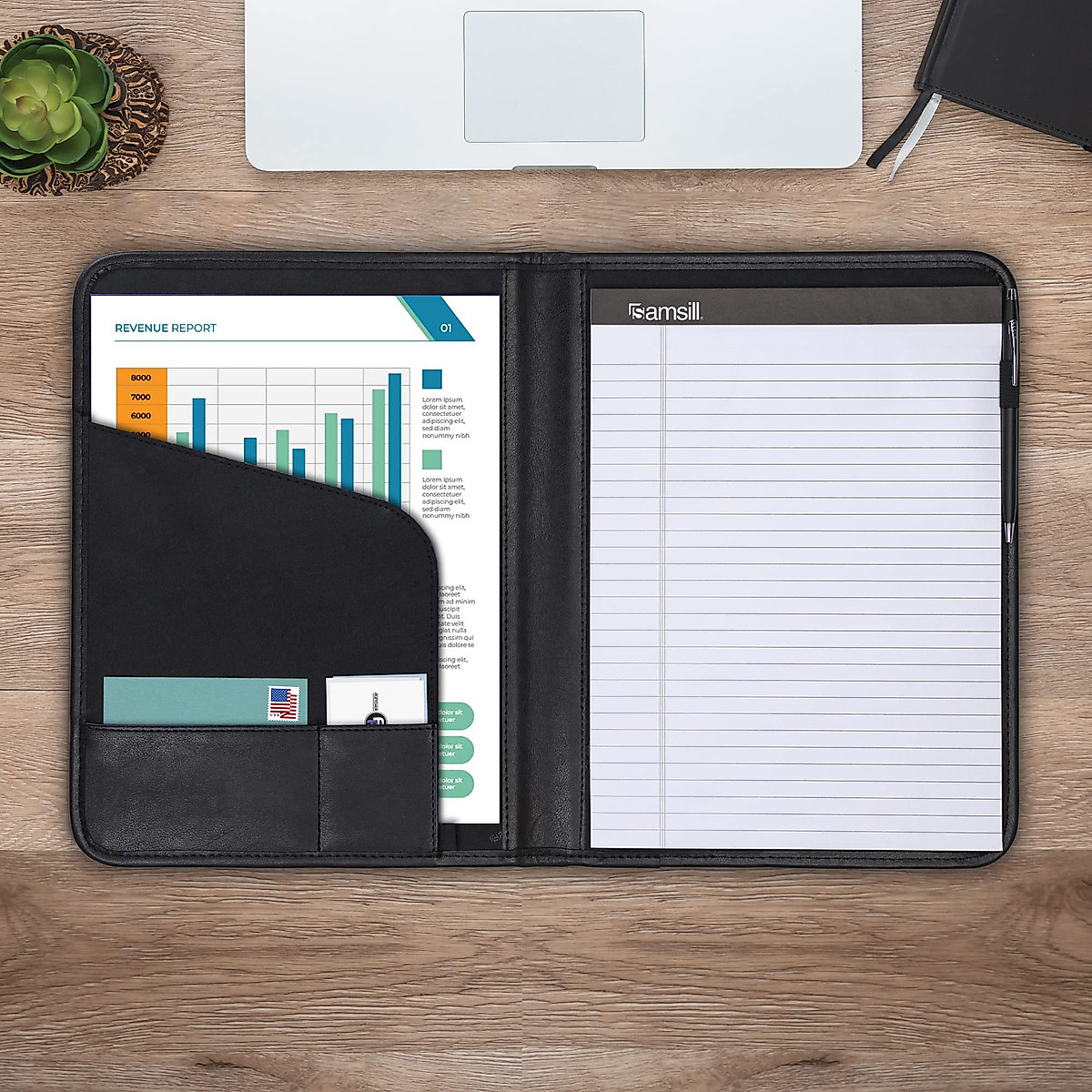 Samsill Professional Padfolio, Business Portfolio, Black, Includes 8.5 x 11 Writing Pad