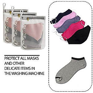 TENRAI 3 Packs Delicate Laundry Bags for Reusable Face Masks and Reusable Makeup Remover Pads,Fine Mesh Wash Bags,Use YKK Zipper, with Hanger Loop, Portable Mask Storage Bag (3 Small)