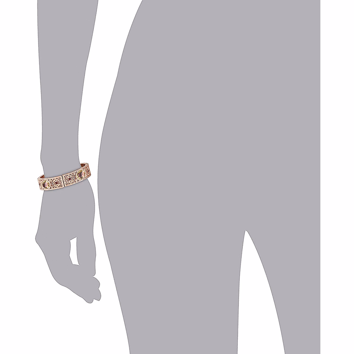 1928 Jewelry Women's Rose Gold Tone Manor House Rose Purple Crystal Flower Stretch Bracelet