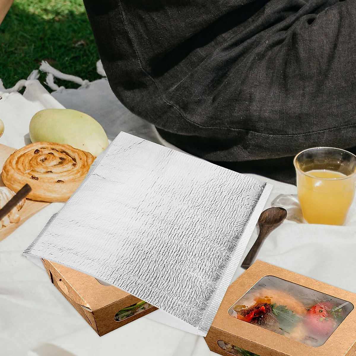 BESTonZON 50Pcs Reusable Insulation Bags Thermal Box Liners Metalized Box Liners Lunch Food Box Shopping Bag Insulation Lining Insulation Package 20cm