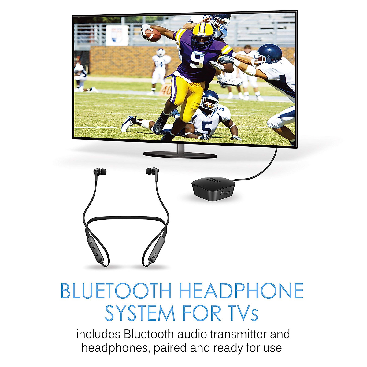 MEE audio Connect T1N1 Bluetooth wireless headphone system for TV - includes Connect Bluetooth audio transmitter and N1 wireless neckband in-ear headphones