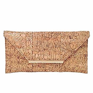 Unique Pattern Laser Cut Cork Envelope Clutch, Gold