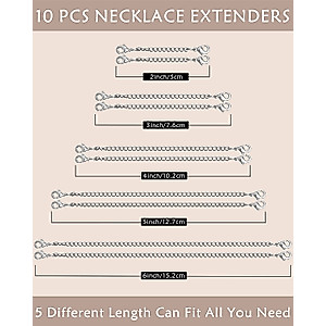 OHINGLT Necklace Extender 10Pcs Chain Extenders for Necklaces Bracelet,Gold and Silver Plated Extender Chain Necklace Chains for Jewelry Making