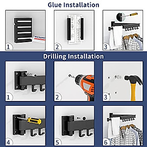 Carmanon Clothes Drying Rack, Wall Mounted Laundry Drying Rack Collapsible Clothing Drying Rack, Folding Drying Rack Retractable Clothes Hanger Rack for Balcony, Patio, Mudroom, Bedroom