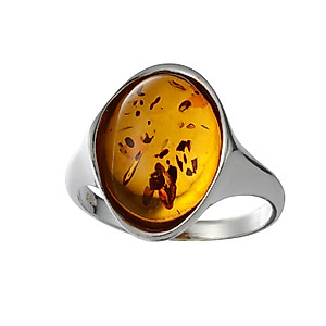 HolidayGiftShops Sterling Silver and Baltic Honey Amber Adult Ring Abigail- size 8