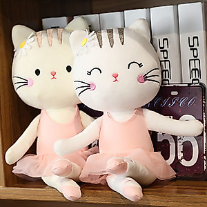 Plush Ballerina Dolls Kitty Cat Stuffed Animals Toys Ballet Dance Recital Gifts for Girls White 13.5 Inches