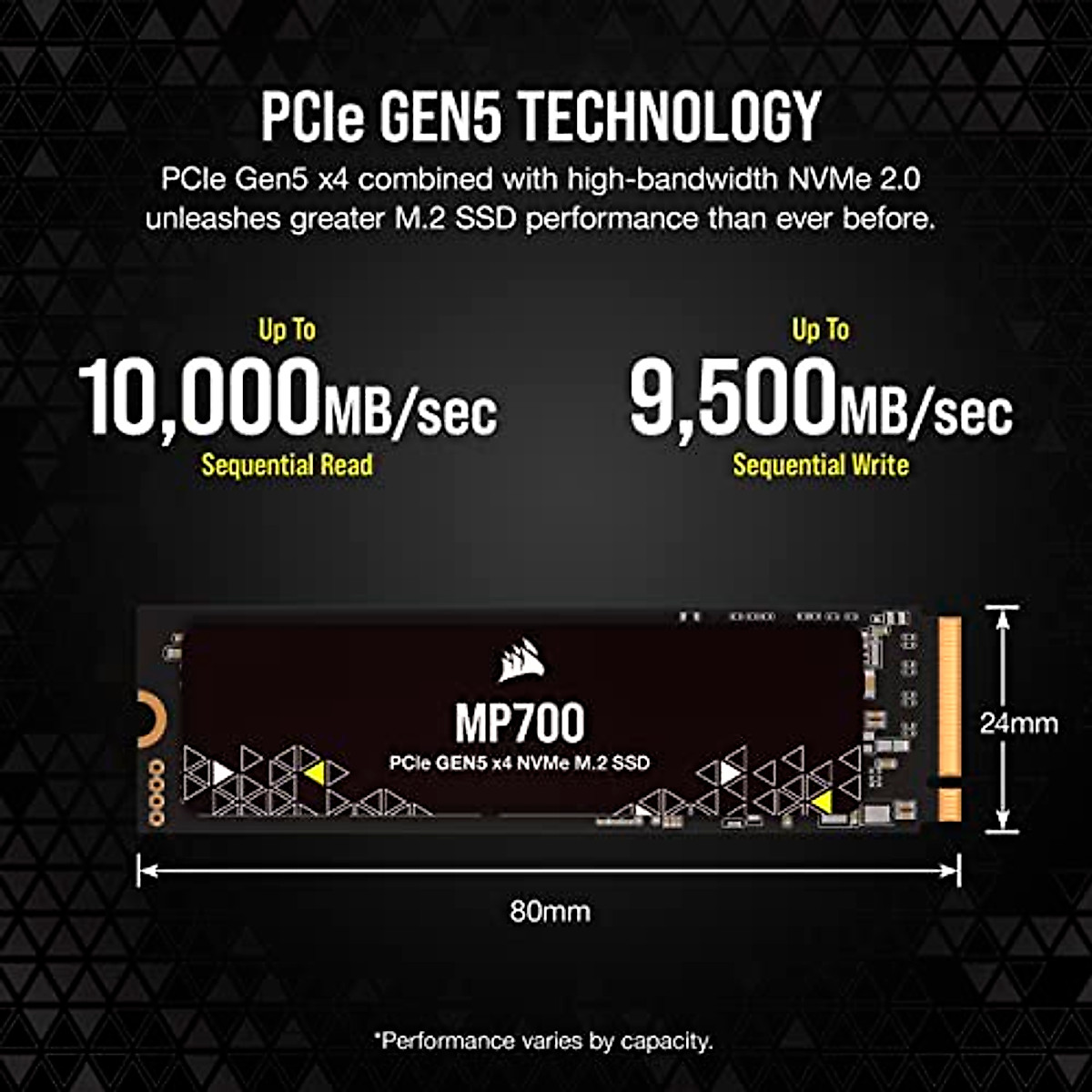 Corsair MP700 2TB PCIe Gen5 x4 NVMe 2.0 M.2 SSD – High-Density TLC NAND – Aluminum Heatsink – M.2 2280 – DirectStorage Compatible – Up to 10,000MB/sec – PCIe Gen4 & Gen3 Backwards Compatible – Black