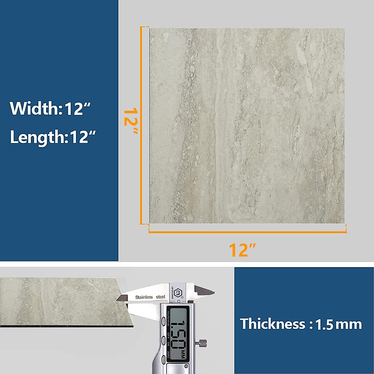 VEELIKE Travertine Peel and Stick Floor Tile - Waterproof Beige Vinyl 12''x12'' 4 Pack - Marble Stick-On Laminate for Bathroom Kitchen - Adhesive Temporary Flooring for Renters