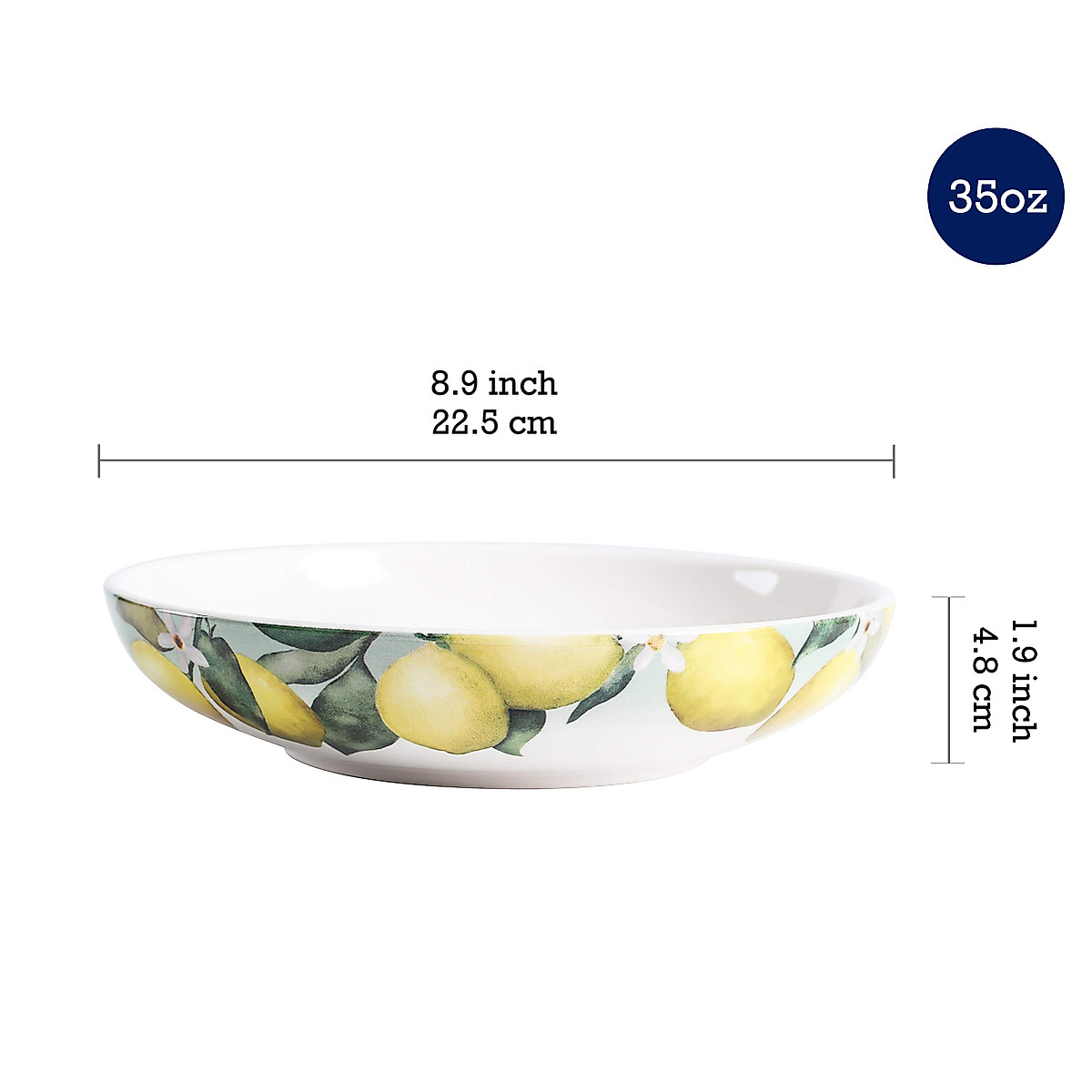 Bico Lemon Dreams Ceramic Pasta Bowl, Set of 5(1 unit 214oz, 4 units 35oz), for Pasta, Salad, Microwave & Dishwasher Safe