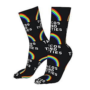 Kagicolin Tacos and Titties Funny Gay Lesbian Pride LGBTQ Compression Socks for Women Athletic Men Casual Socks for Running,Cosplay,Parade