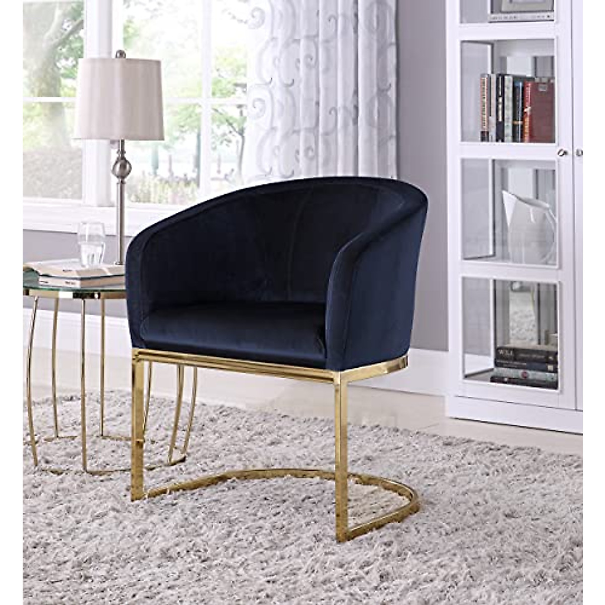 Iconic Home Siena Accent Club Chair Shell Design Velvet Upholstered Half-Moon Gold Plated Solid Metal U-Shaped Base Modern Contemporary Black, 25.6D x 23.2W x 31.7H in