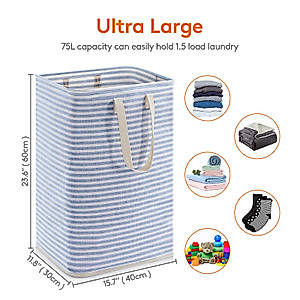 Lifewit 2 Pack Laundry Hamper Large Collapsible Laundry Baskets, Freestanding Waterproof Clothes Hamper with Easy Carry Handles in Laundry Room Bedroom Bathroom College Dorm for Adults, Blue, 2 x 75L