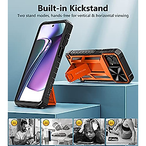 FNTCASE for Moto G Stylus-5G-2023 Case: Military Grade Drop Protection Cell Phone Cover with Kickstand & Slide | Rugged Shockproof Protective Bumper Textured | Heavy Duty Protector(Orange)