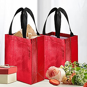 Dicunoy 40 Pack Reusable Gift Bags with Handles, Glossy Grocery Shopping Bags, Medium Size Stylish Bag for Wedding, Foldable Non-woven Red Tote Bags for Bridal Shower, Birthday, Hoilday Party Favors