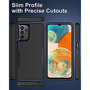 Dahkoiz Samsung Galaxy A23 5G/4G Phone Case, with Glass Screen Protector, Dust-Proof Port Cover, Magnetic Car Mount Support, Full Body Silicone Rubber Protection, Black/Black