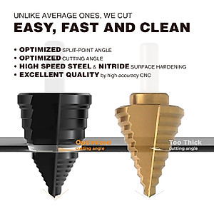 Jerax tools 1/4" - 2" Large High Speed Steel Step Drill bits, Doubles Flutes Large Step Bits for Hole Drilling in Iron, Copper, Aluminum, Wood, Plastic…