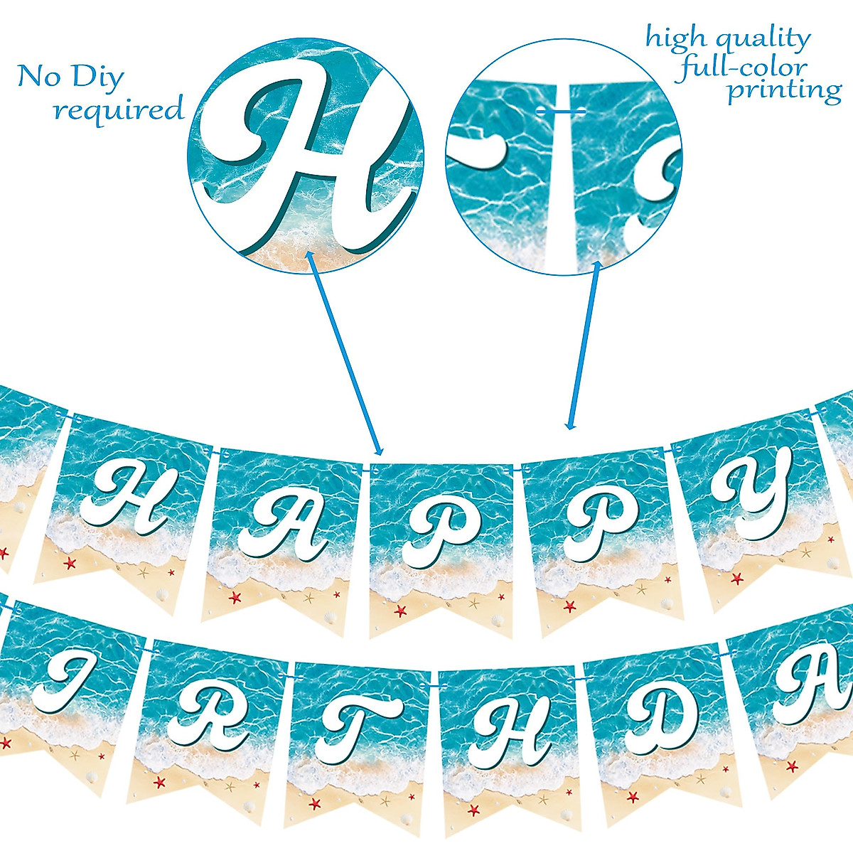 Beach Birthday Banner Garland Decorations for Hawaiian Aloha Luau Beach Pool Barbecue Party Beach Ball Happy Birthday Party Favor Supplies