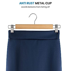 High-Grade Wooden Pants Hangers with Metal Clips Grip Clip Pants Hanger, Smooth Finish Solid Wood Jeans/Skirt Hanger, 360° Swivel Hook - Clip Hanger for Pant, Skirts, Slacks - 10 Pack, Natural