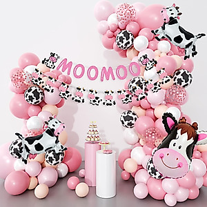 Pink Cow Balloons Garland Arch Kit, 141Pcs Pastel Pink Confetti Cow Print Balloons MOOMOO Banners Foil Cow for Western Cowboy Cowgirl Farm Animal Themed Baby Shower Birthday Party Decorations Supplies