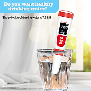 Suyaequt PH Meter, Digital 4 in 1 PH EC TDS Temp Meter for Water Hydroponics, 0.01 pH Accuracy Tester for Household Drinking, Pool and Aquarium