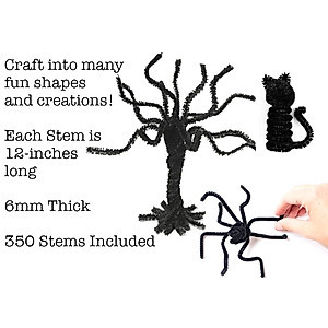 Iconikal Black Pipe Cleaners Craft Chenille Stems for DIY Art Supplies, 350-Count