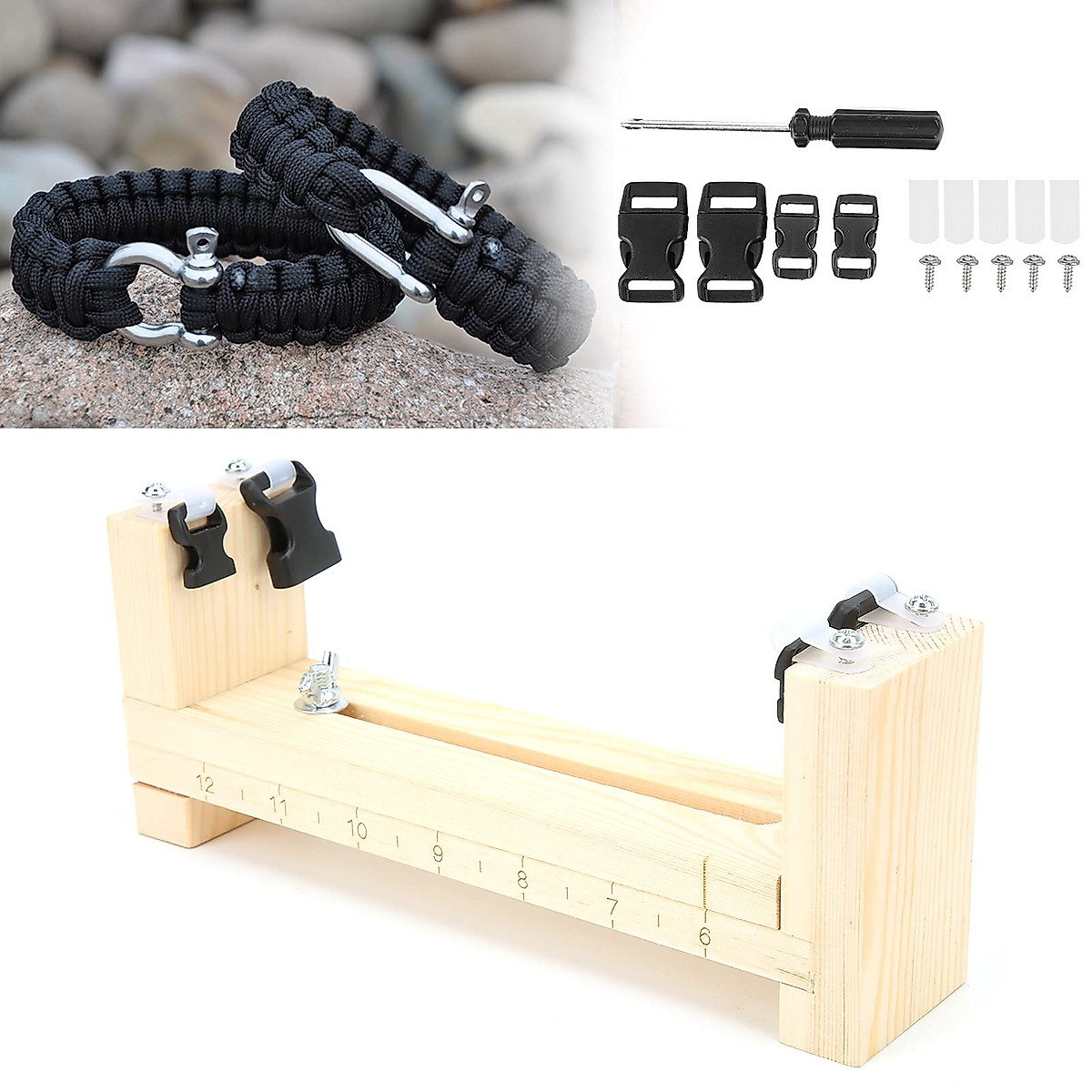 plplaaobo macrame clampUmbrella Rope Bracelet Tool Kit, Multifunctional Bracelet Making Woven, DIY Paracord Jig Woven Wooden Frame Outdoor Knitting Tool Kit