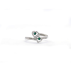 Dazzlingrock Collection Round Green Emerald & Diamond Ladies Double Heart Promise Ring in 925 Sterling Silver, Size 7