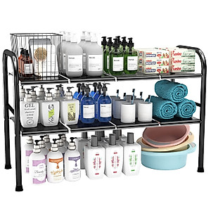 ATIDIE Under Sink Organizers and Storage, 2 Tier Under Sink organizer Expandable Cabinet Shelf Organizer with 8 Detachable Panels for Kitchen Bathroom Storage