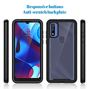 Seacosmo Moto G Pure Case - Full Body Shockproof, Slim & Lightweight with Built-in Screen Protector, Black & Clear