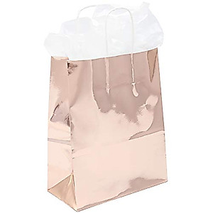 Sparkle and Bash Rose Gold Gift Bags, Metallic Party Favor Bags for Birthday, Bridesmaids (15 Pack, 8 x 10 Inches)