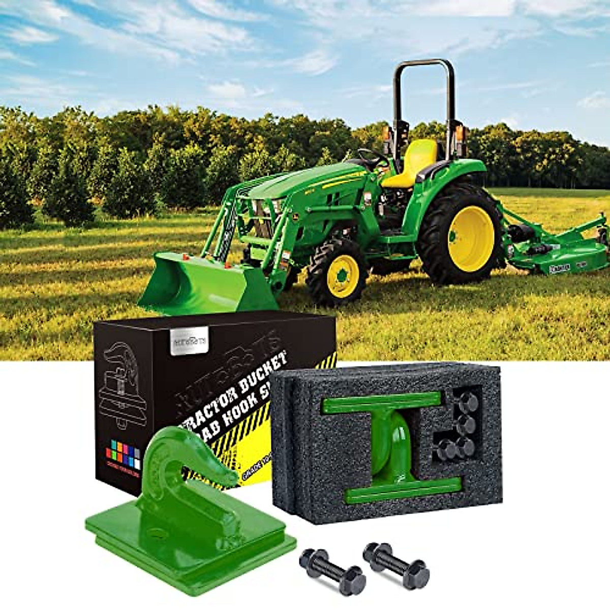 AUTOBOTS Tractor Bucket Hooks 3/8" (2 Pack),Max 15,000 lbs, Bolt On Hooks for Tractor Bucket,Heavy Duty Grab Hook Tow Hook,Indispensable Tractor Bucket Accessories for Rv,Utv,Truck,Dark Green