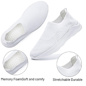 CAIQDM Women's Walking Shoes Slip On Sneakers Lightweight Mesh-Comfortable Casual Running Tennis Shoes White 10