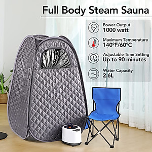 IvyBess Portable Steam Sauna for Home, 2.6L 1000W Portable Full Body Sauna, Sauna Tent with Steamer, 90 Minute Timer, Chair, Remote Control Included
